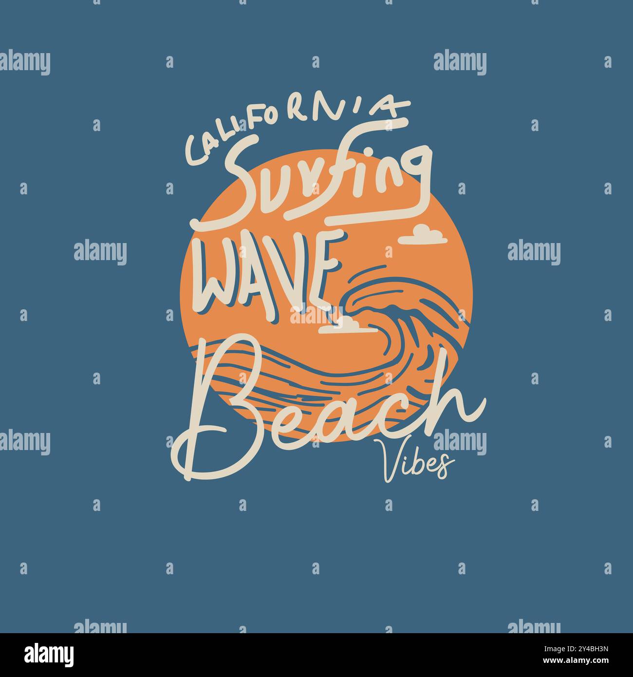 Surfing Wave Beach vibes typography summer ocean graphic poster Stock ...