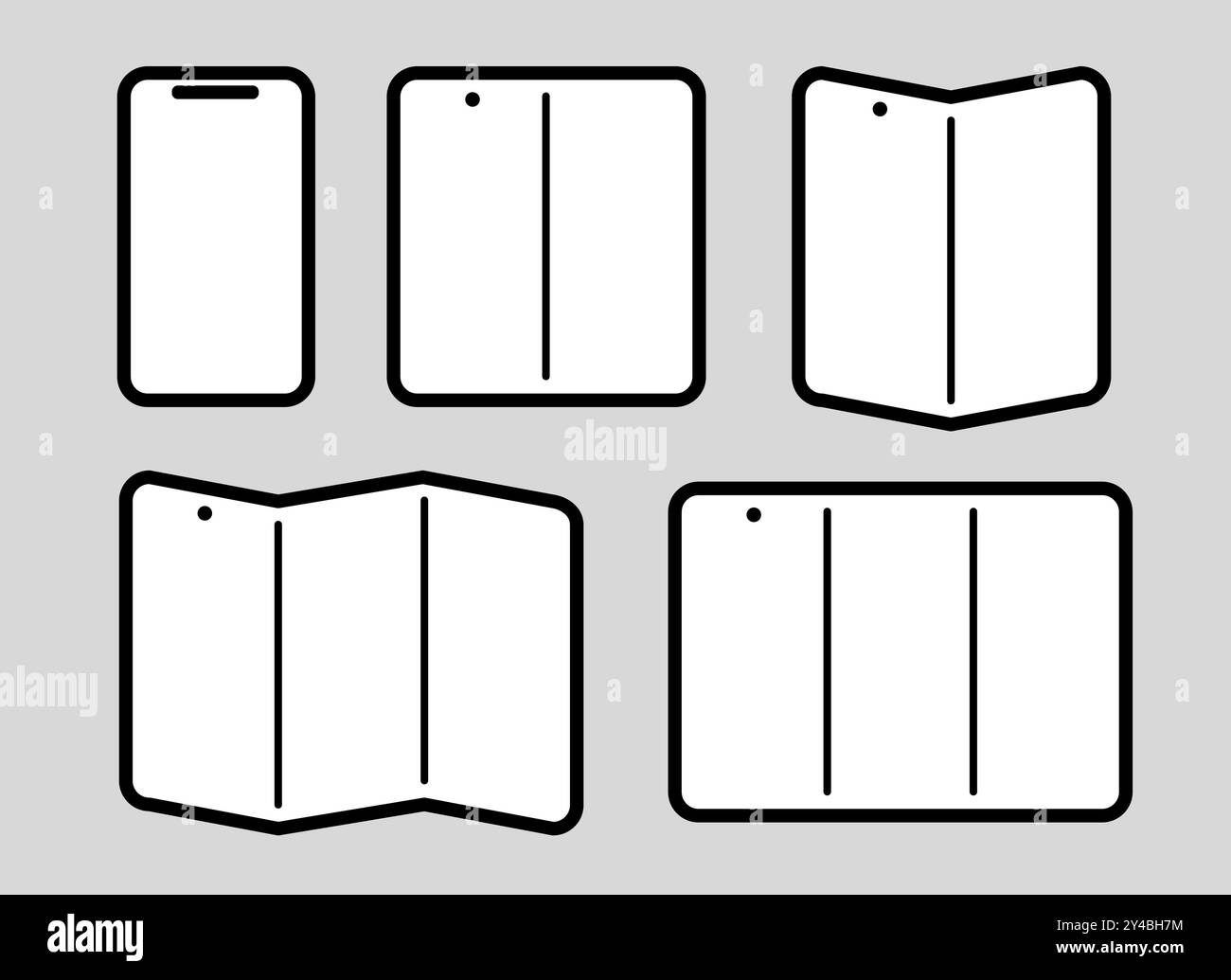 tri fold three folding foldable phone icon set illustration black ...