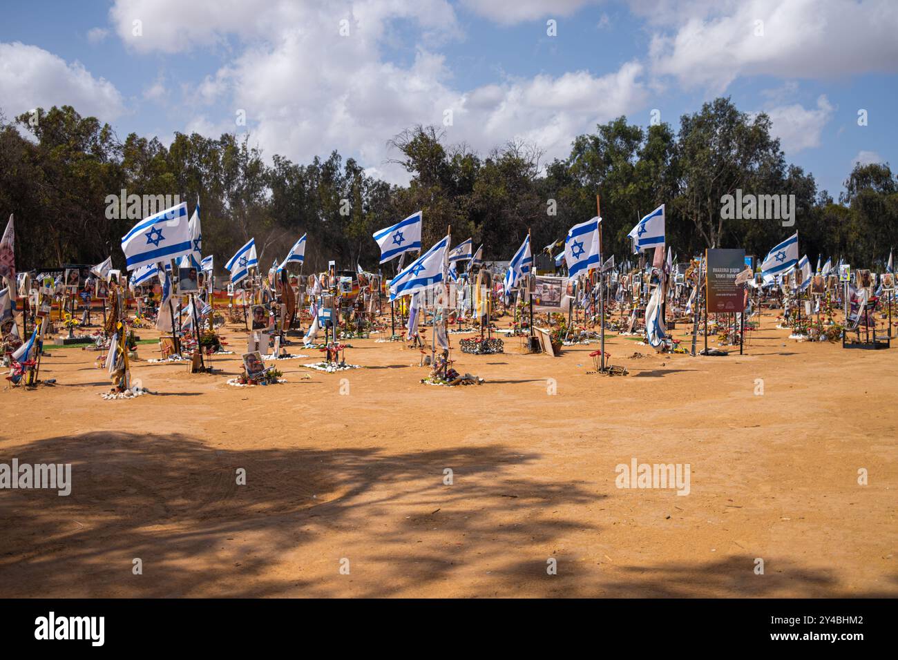 The Nova Festival memorial site in Kibbutz Re'im, Israel, commemorating ...