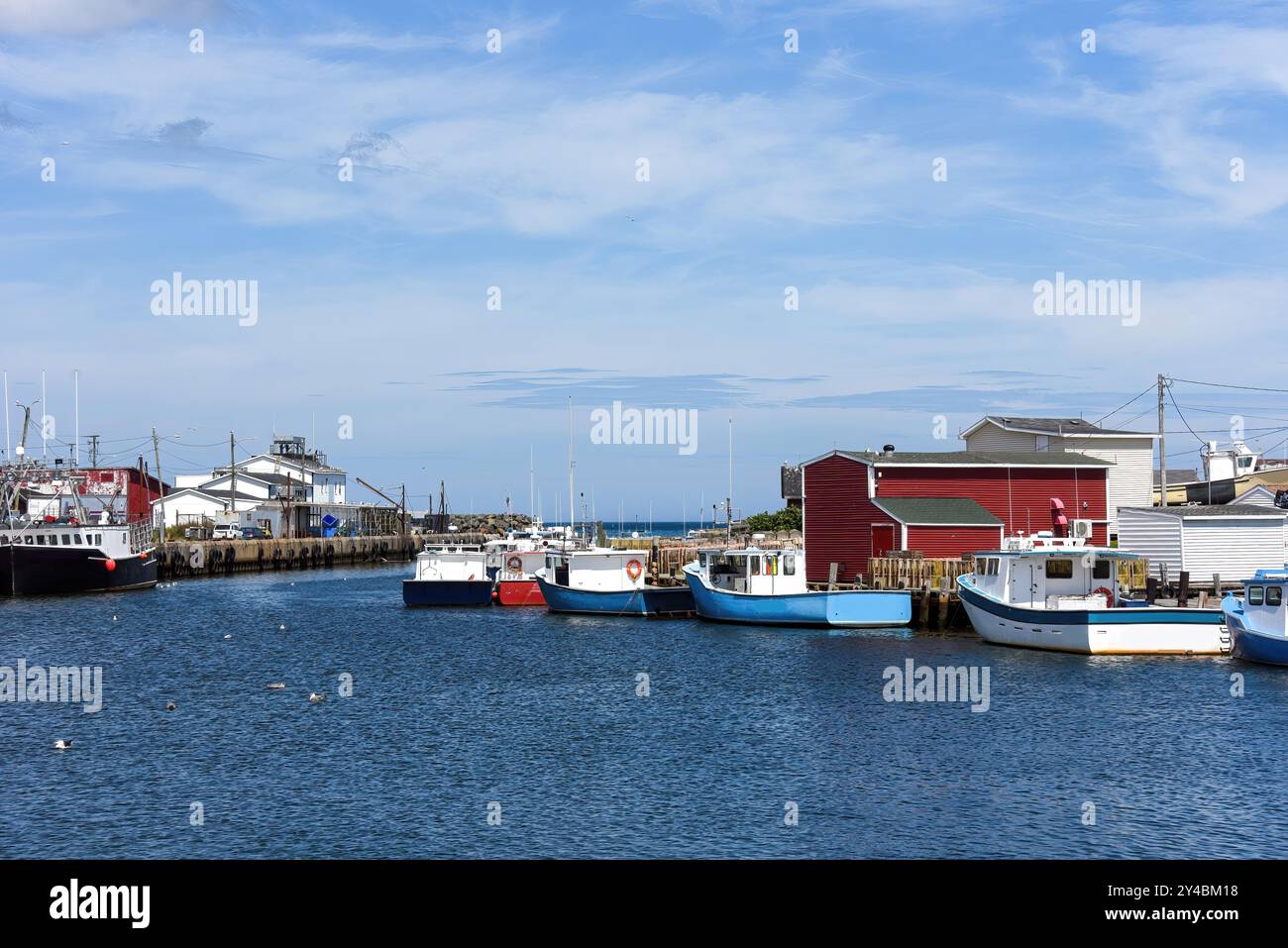 The picturesque harbour of Glace Bay, Cape Breton with many fishing ...