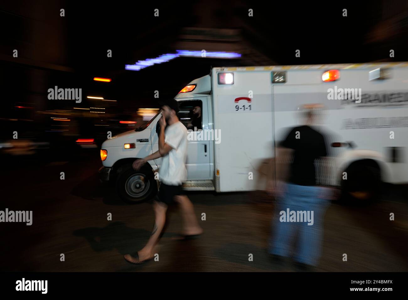 An ambulance carries wounded people whose handheld pager exploded ...