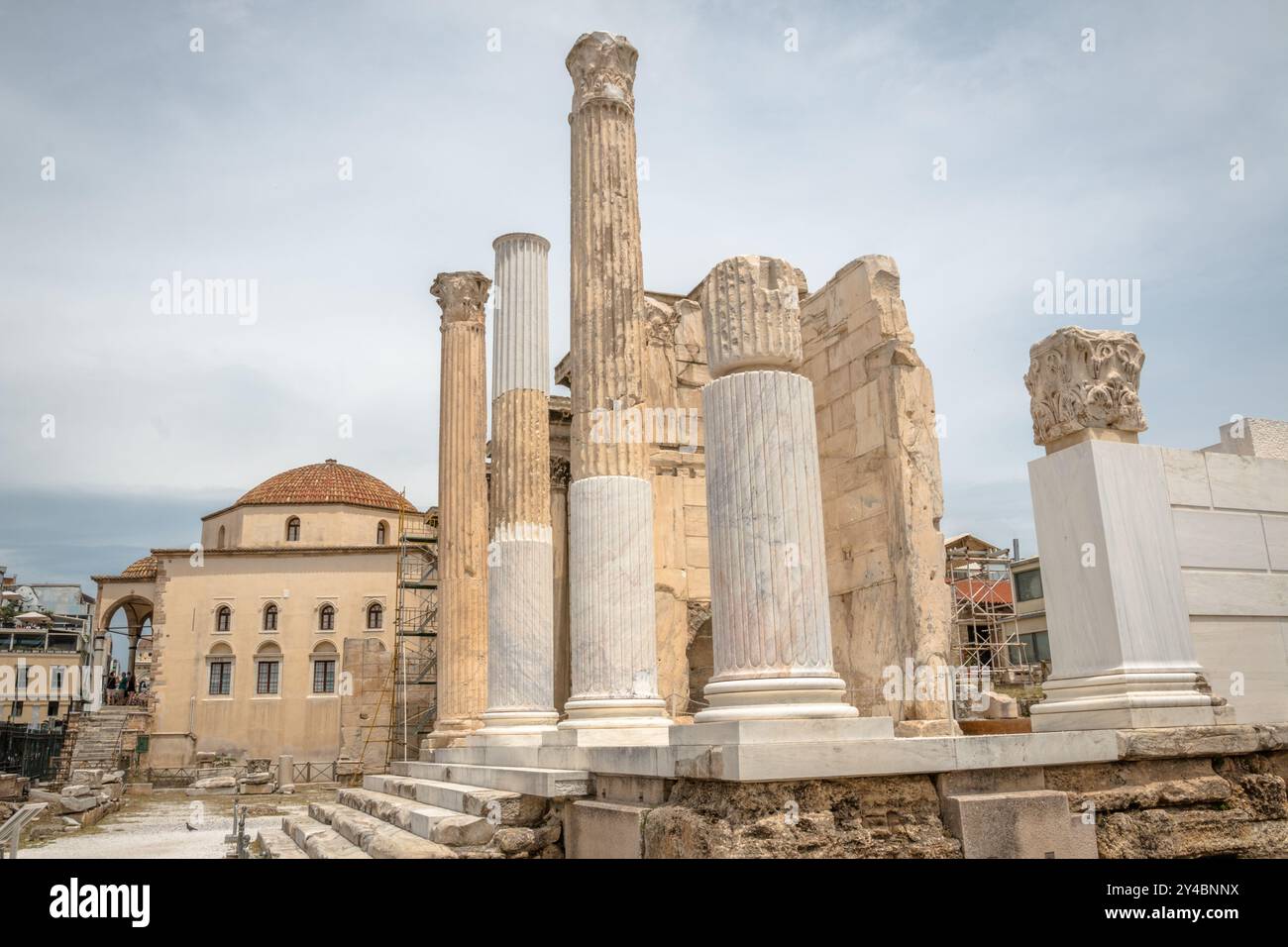 Views from the Hadrian's Library historical site in the city of Athens ...