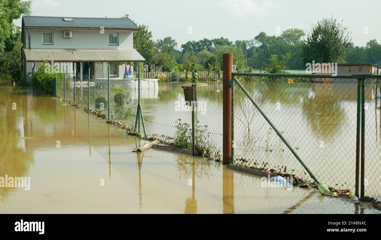 Flooded house river flood sandbag protection after water consequences ...