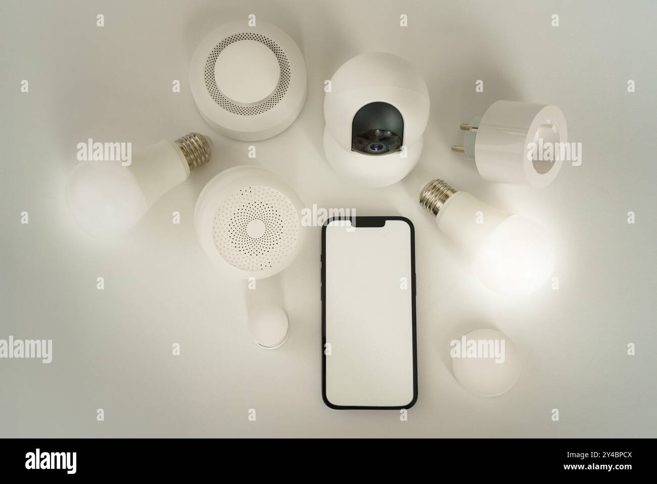 smart home devices phone white screen mockup. Security light automation ...