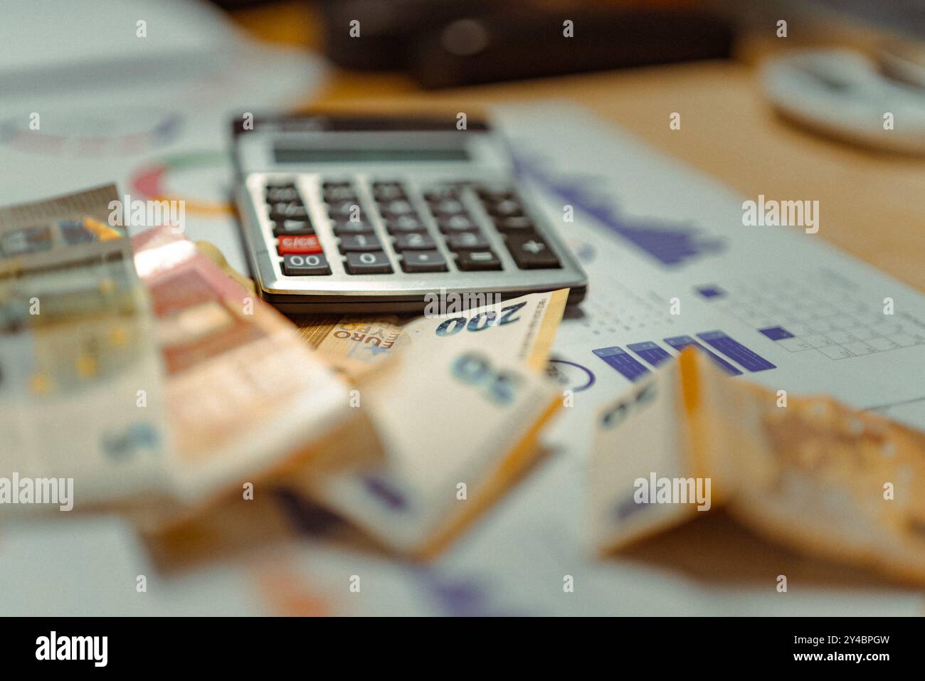 banknotes receipts statistics of household budget expenses. Calculator ...