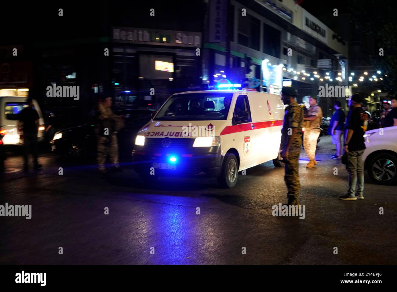 An ambulance carrying wounded people whose handheld pager exploded ...