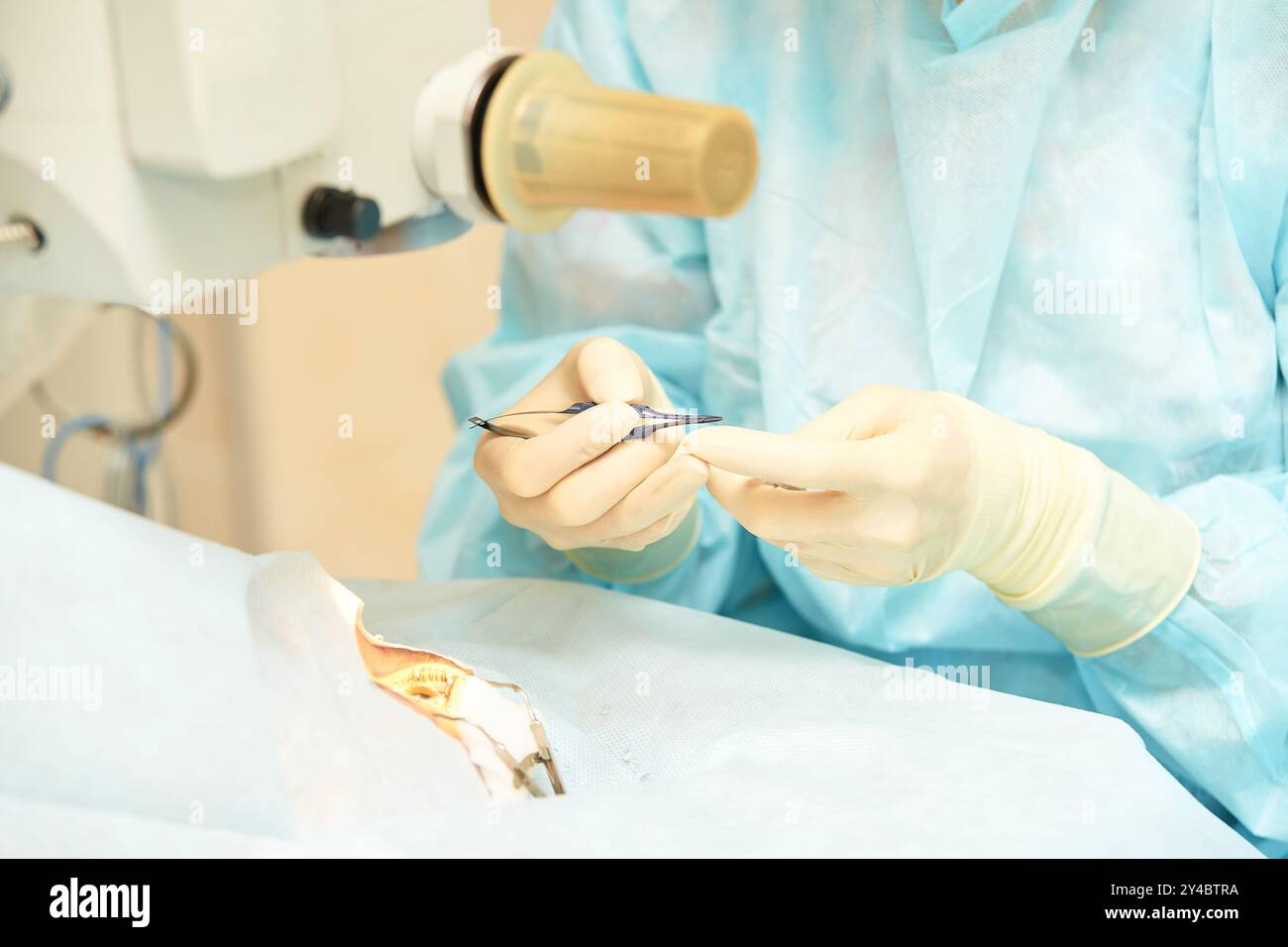 Precise surgical procedure in operating room with medical instruments ...