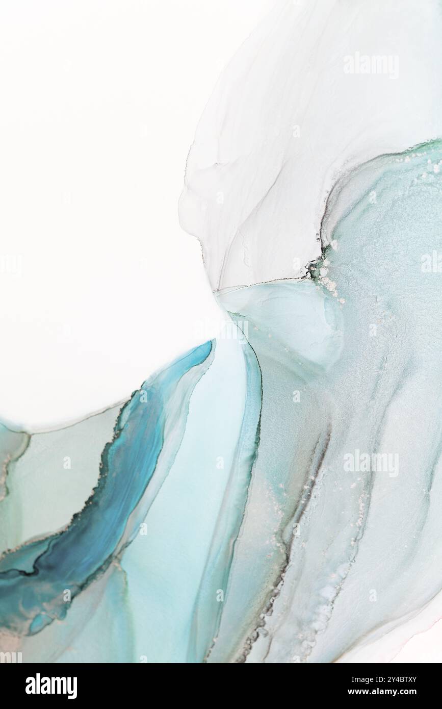 Fluid abstract art featuring soothing blue and green tones on a light ...
