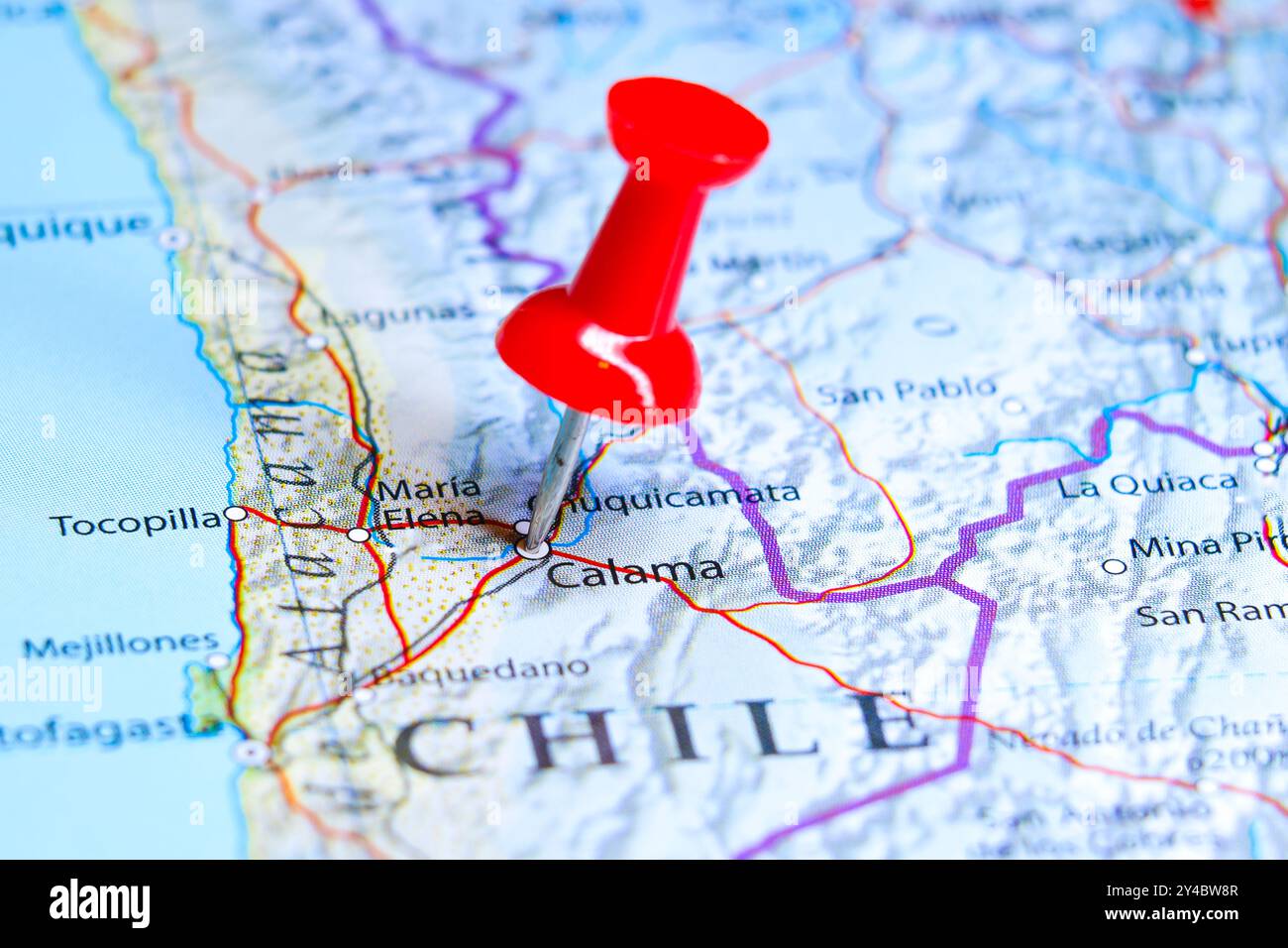Calama, Chile pin on map Stock Photo - Alamy