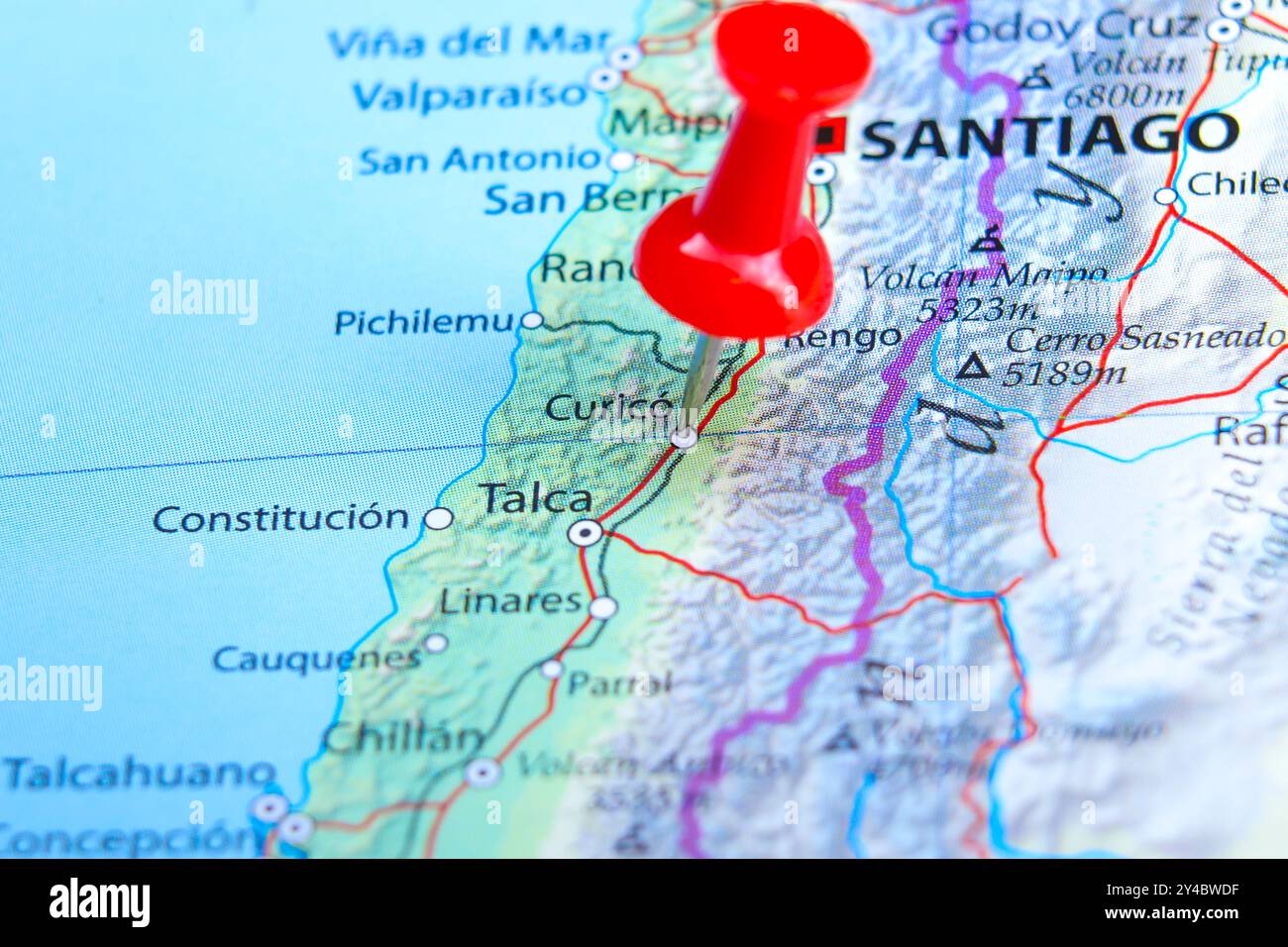 Curico, Chile pin on map Stock Photo - Alamy