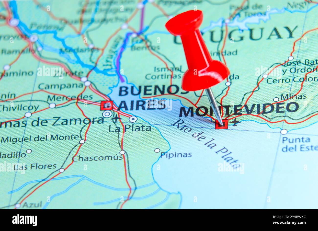 Montevideo, Uruguay pin on map. Capital city Stock Photo - Alamy