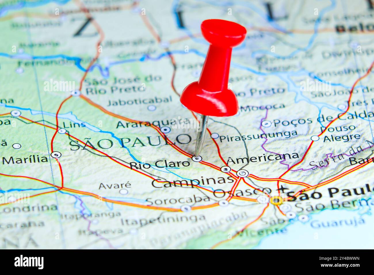 Rio Claro, Sao Paulo, Brazil pin on map Stock Photo - Alamy