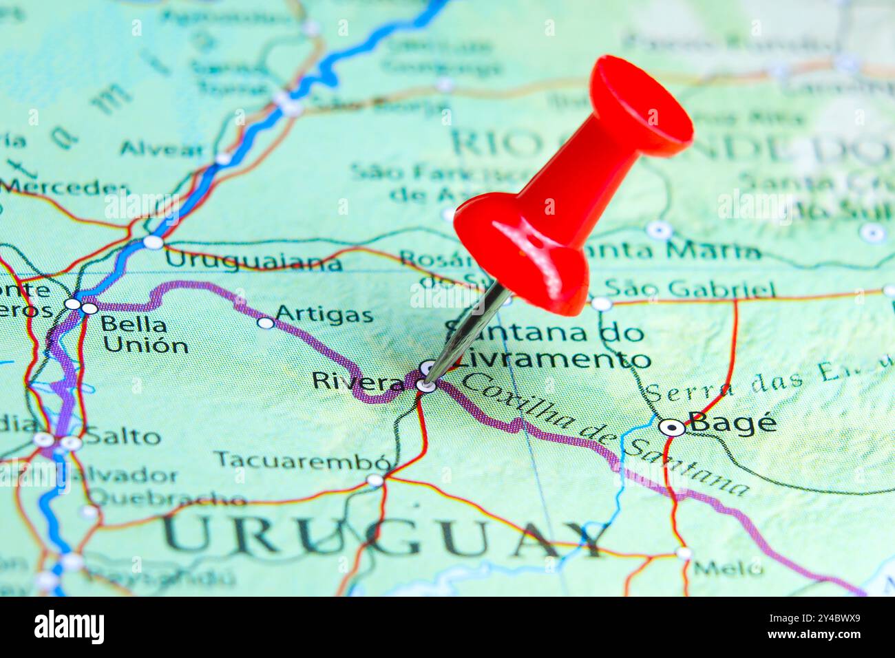 Rivera, Uruguay pin on map Stock Photo - Alamy