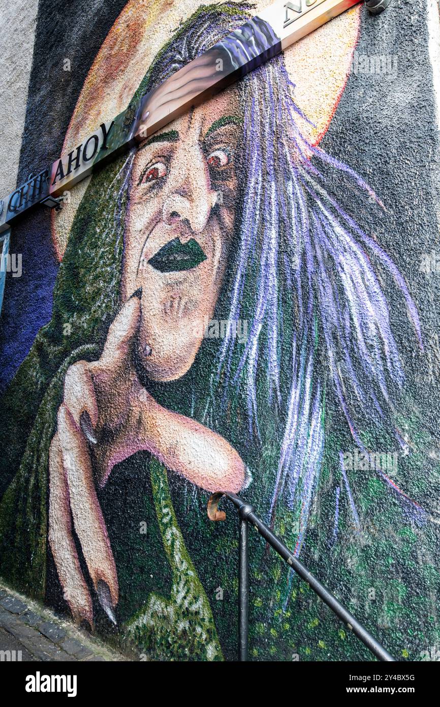 Controversial witch mural on a gable wall of the Larachmhor Tavern in ...