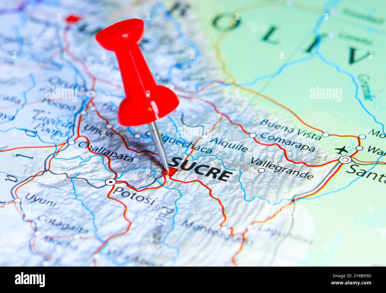 Sucre, Bolivia pin on map Stock Photo - Alamy