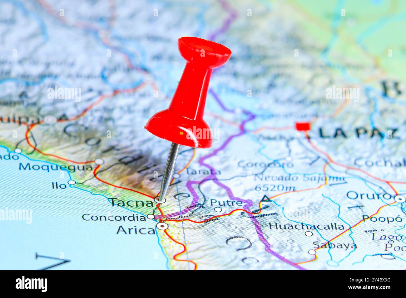 Tacna, Peru pin on map Stock Photo - Alamy