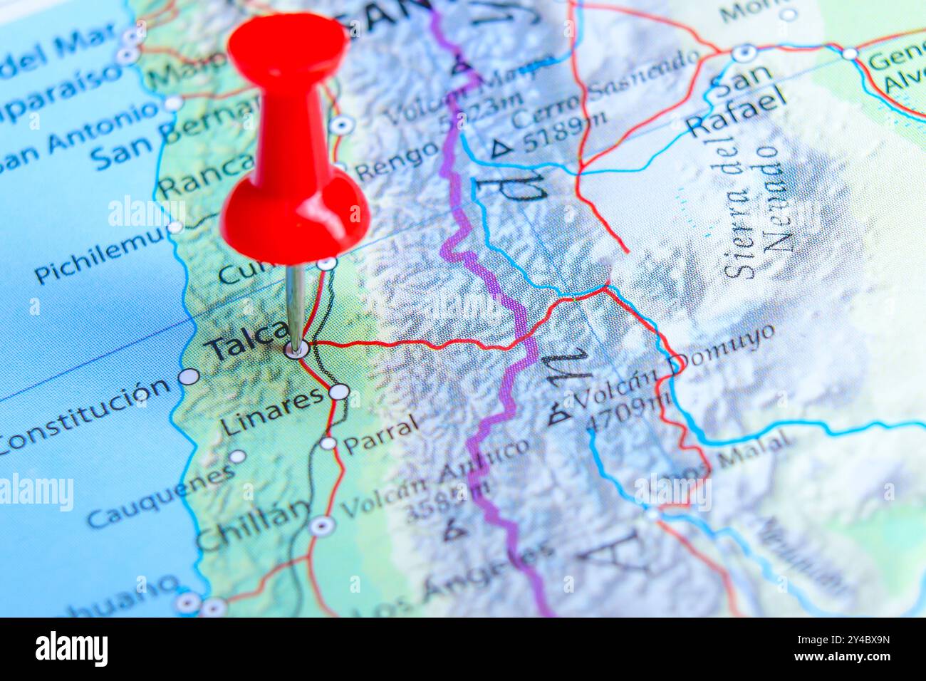 Talca, Chile pin on map Stock Photo - Alamy