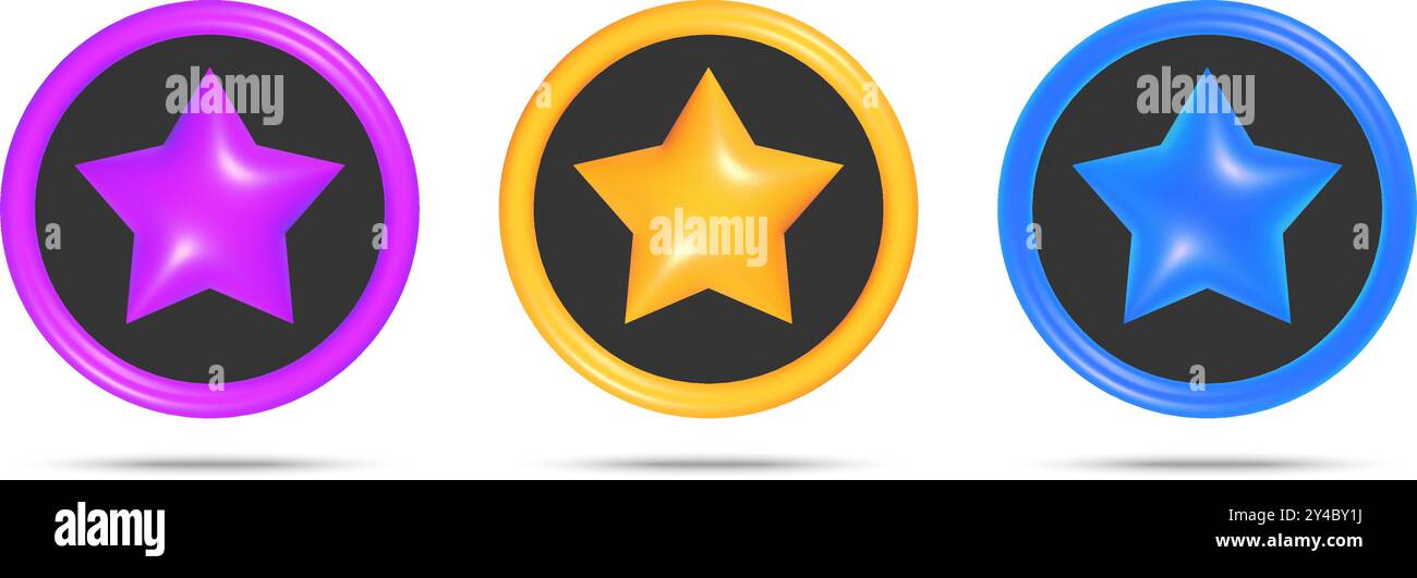 purple, yellow and blue stars icons isolated. 3d glossy stars. Vector illustration Stock Vector ...