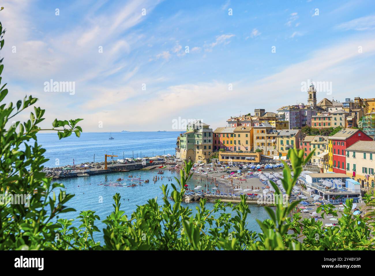 Beach in a small colorful town Bogliasco, Italy, Europe Stock Photo - Alamy