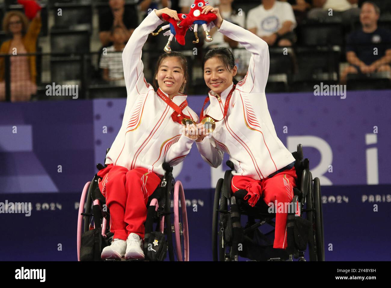 Yin Menglu & Liu Yutong of China celebrate Gold in the Para Badminton - Women's Doubles WH1-WH2 ...