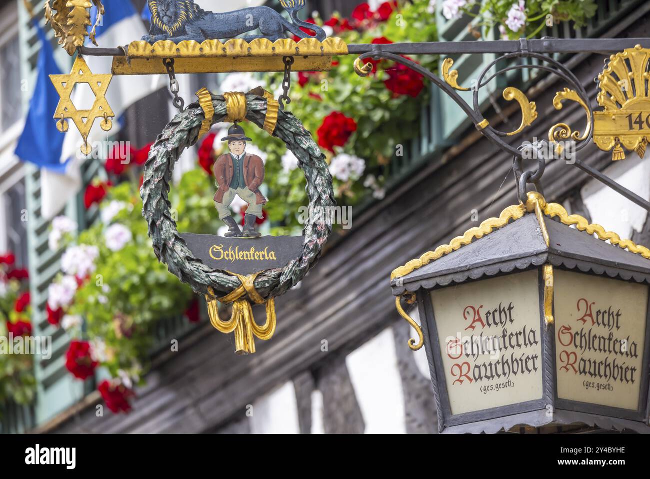 Nose sign in the old town centre of Bamberg. Brewer's star, guild ...