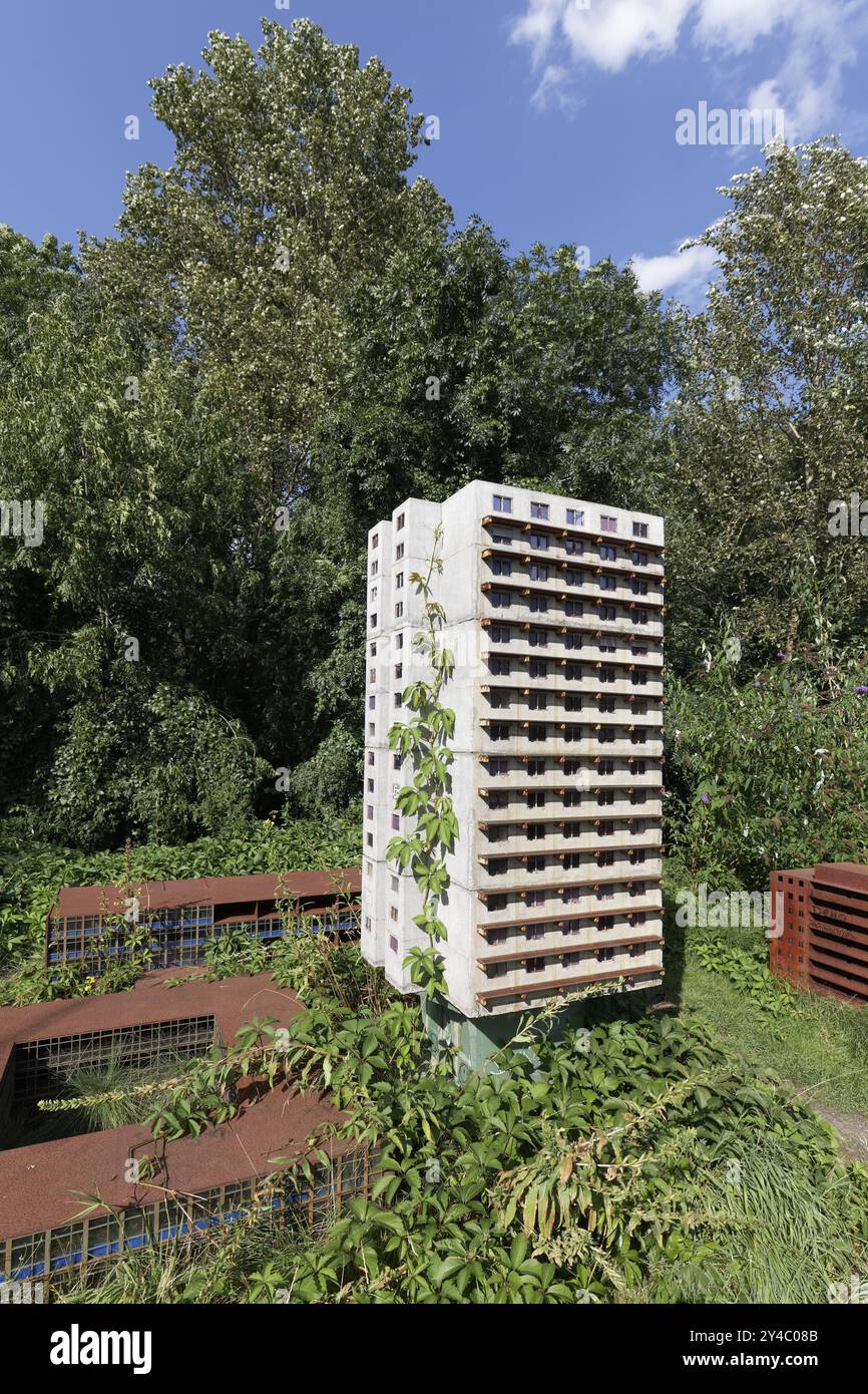 Already demolished residential tower in miniature format, art ...