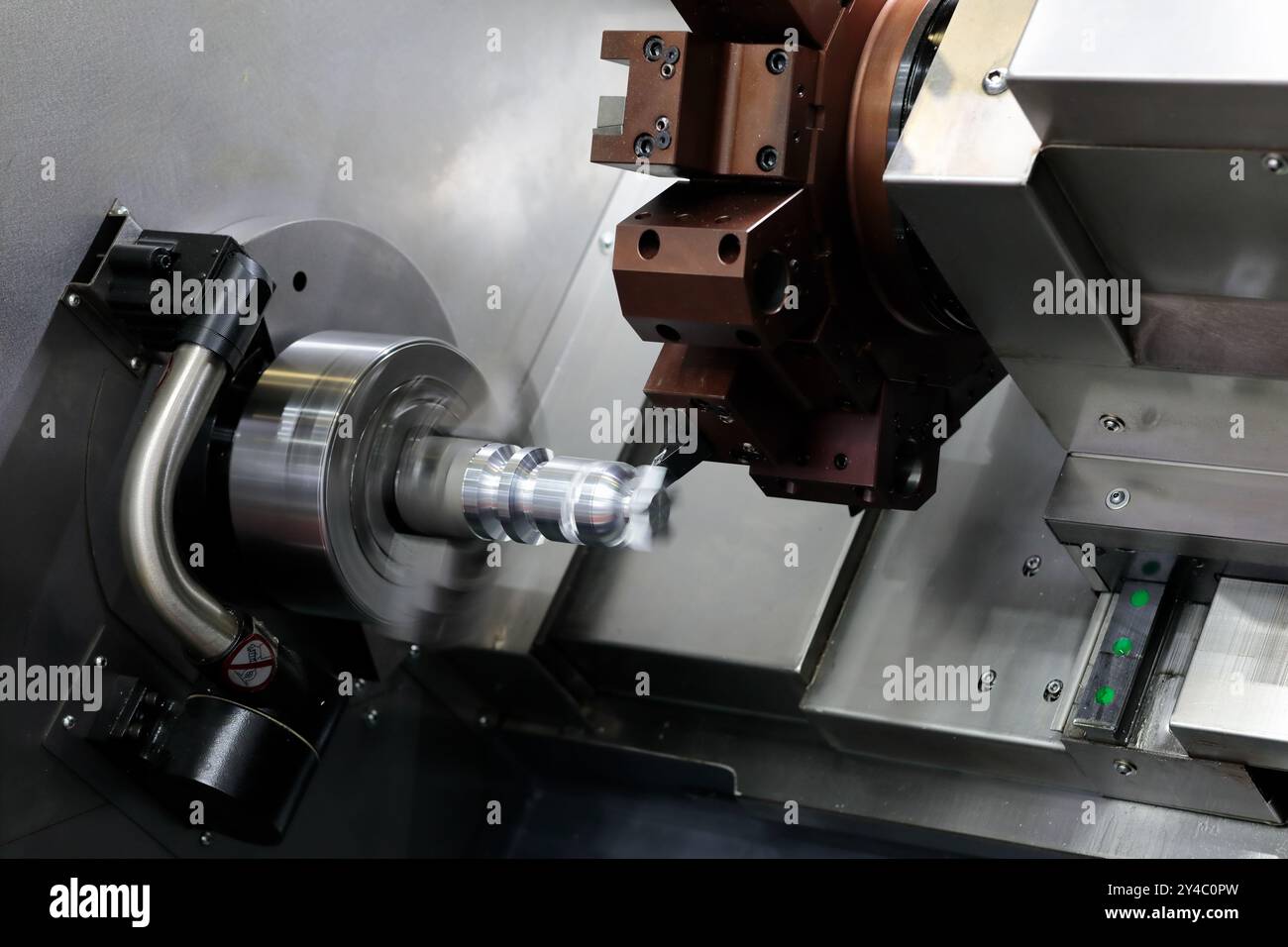 Manufacturing Process On Cnc Lathe Machine Closeup Selective Focus