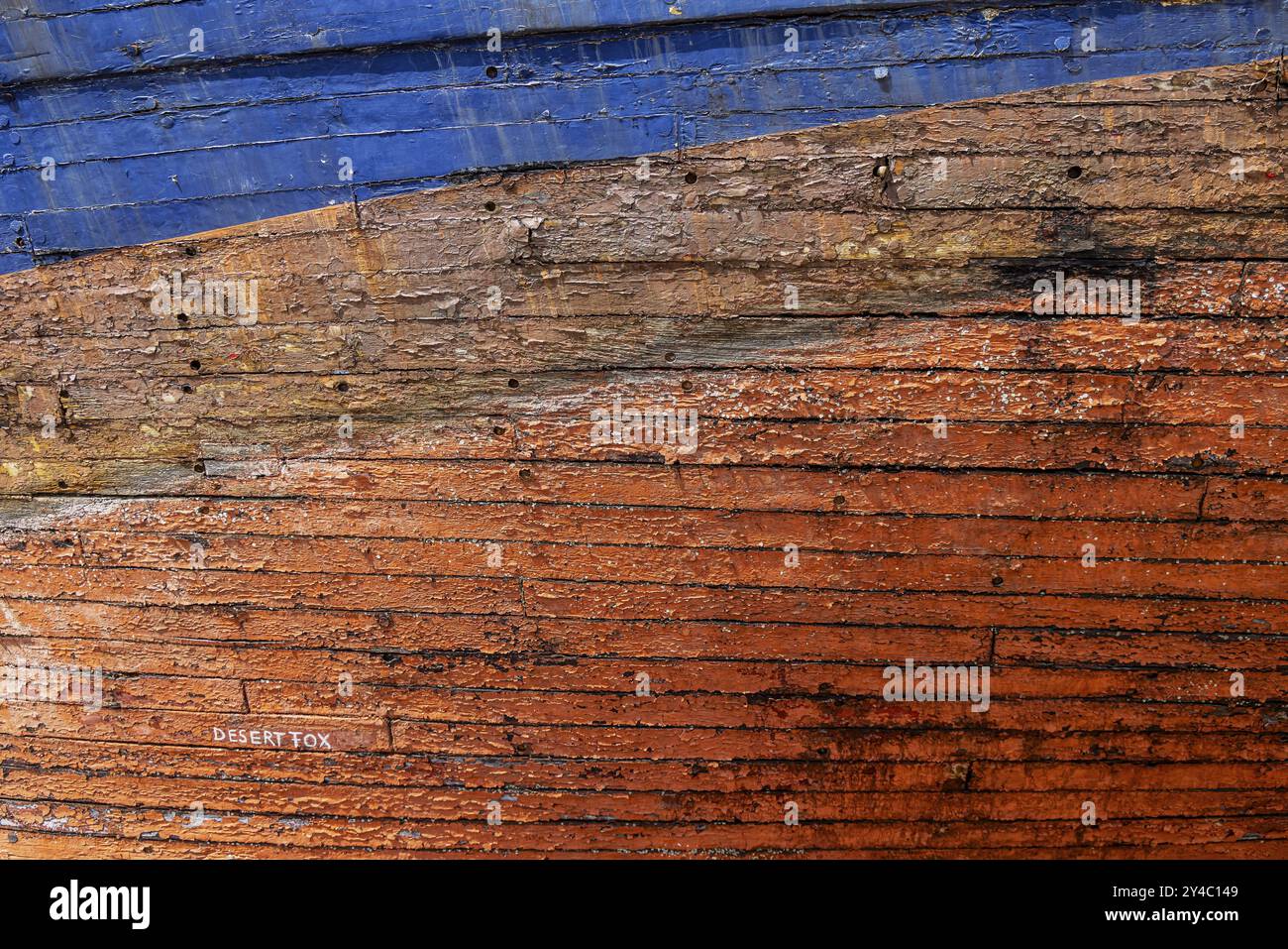Colourful ship's planks, rotten hull and old planks of a ship, close-up ...