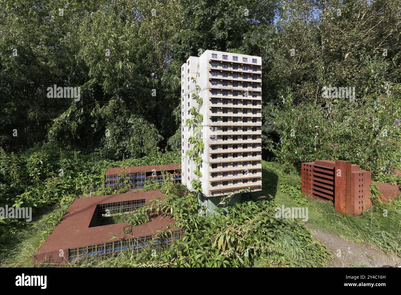 Already demolished residential tower in miniature format, art ...