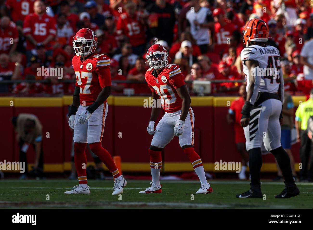 Kansas City, MO, USA. 15th Sep, 2024. Kansas City Chiefs safety ...