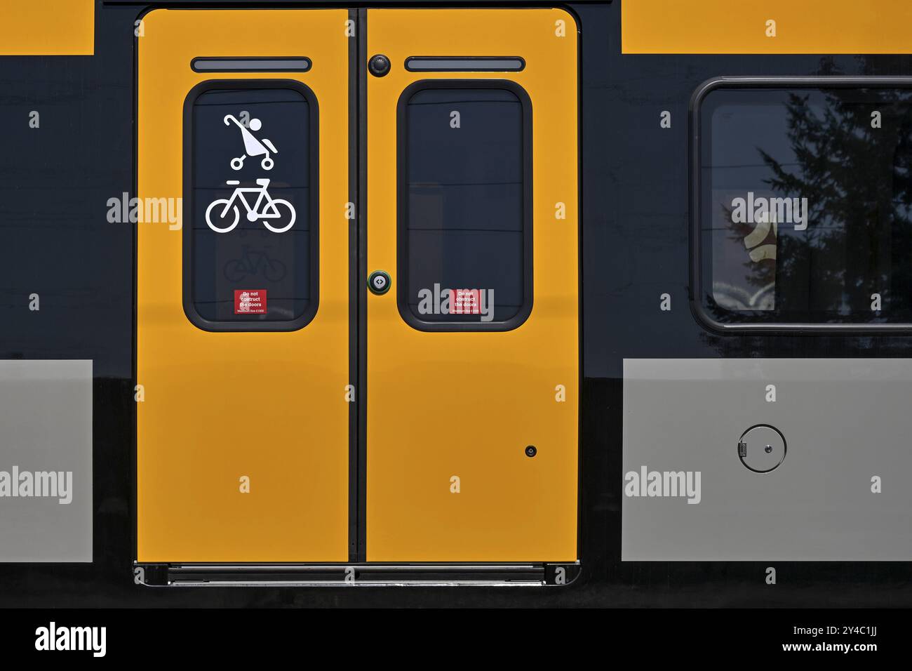 SBB passenger train door with wheelchair and pushchair symbol Stock ...