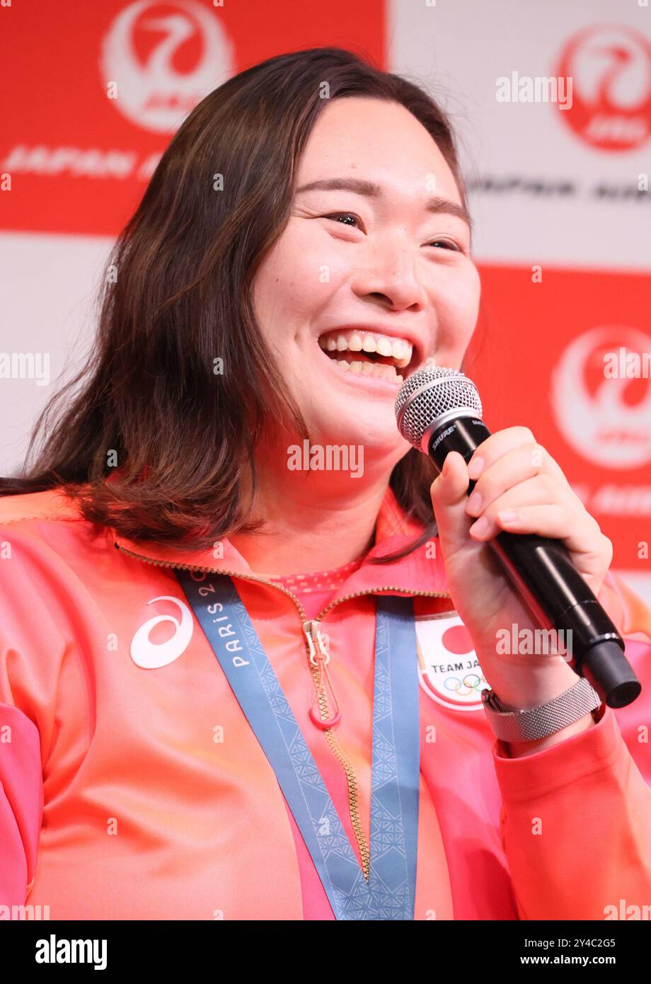 Tokyo, Japan. 17th Sep, 2024. Paris Olympic women's javelin throw gold medalist Haruka Kitaguchi ...