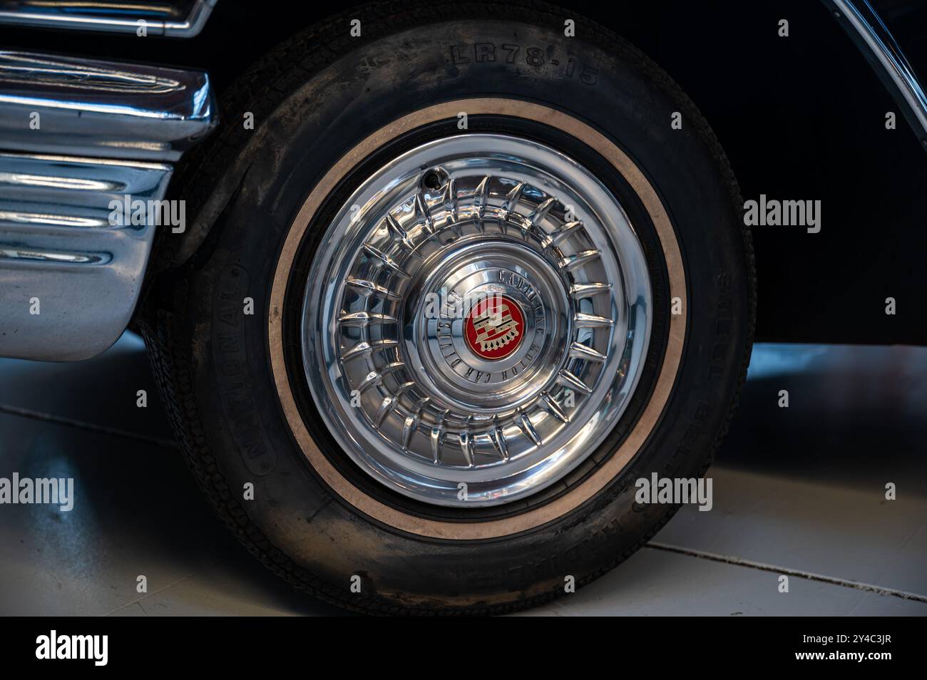 Etterbeek, Brussels, Belgium, SEP 14, 2024 - Front wheel of a Cadillic ...