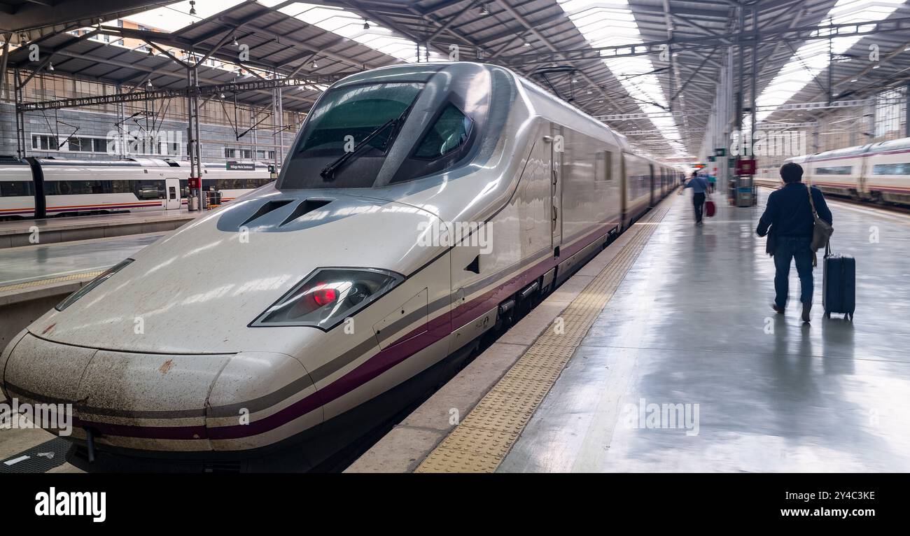 A sleek AVE high-speed train at Maria Zambrano Station in Malaga ...