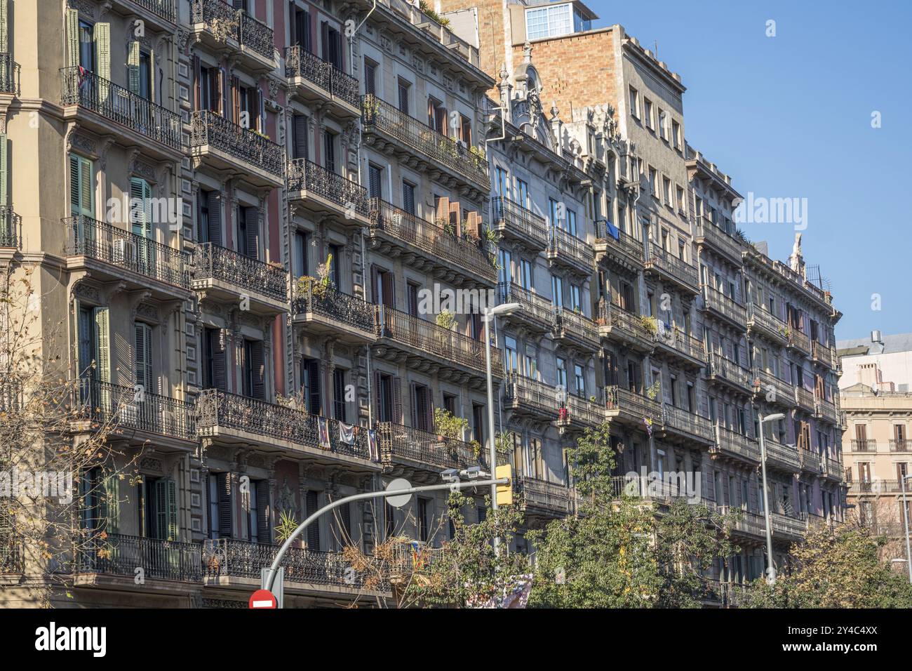Typical old residential buildings in Barcelona, Spain, Europe Stock ...