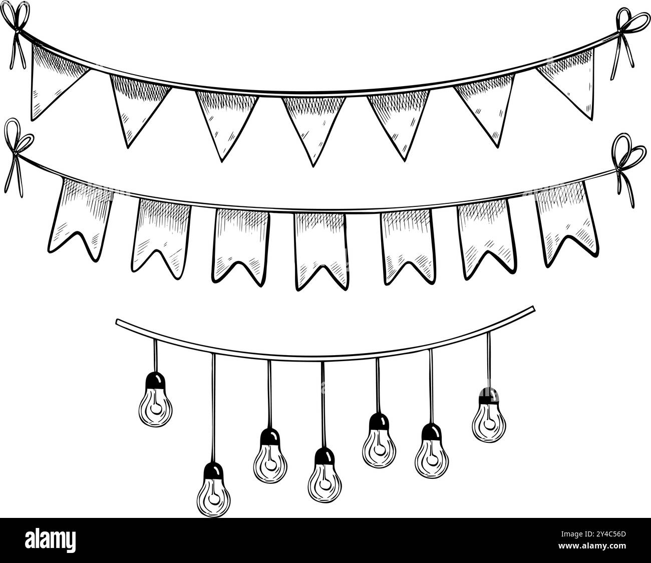 Autumn garlands vector set with pennant and light bulbs on isolated ...