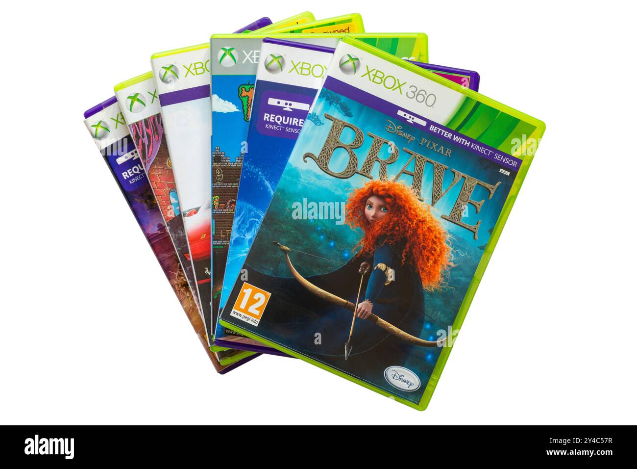 pile of Xbox 360 games with Disney Pixar Brave video game on top ...
