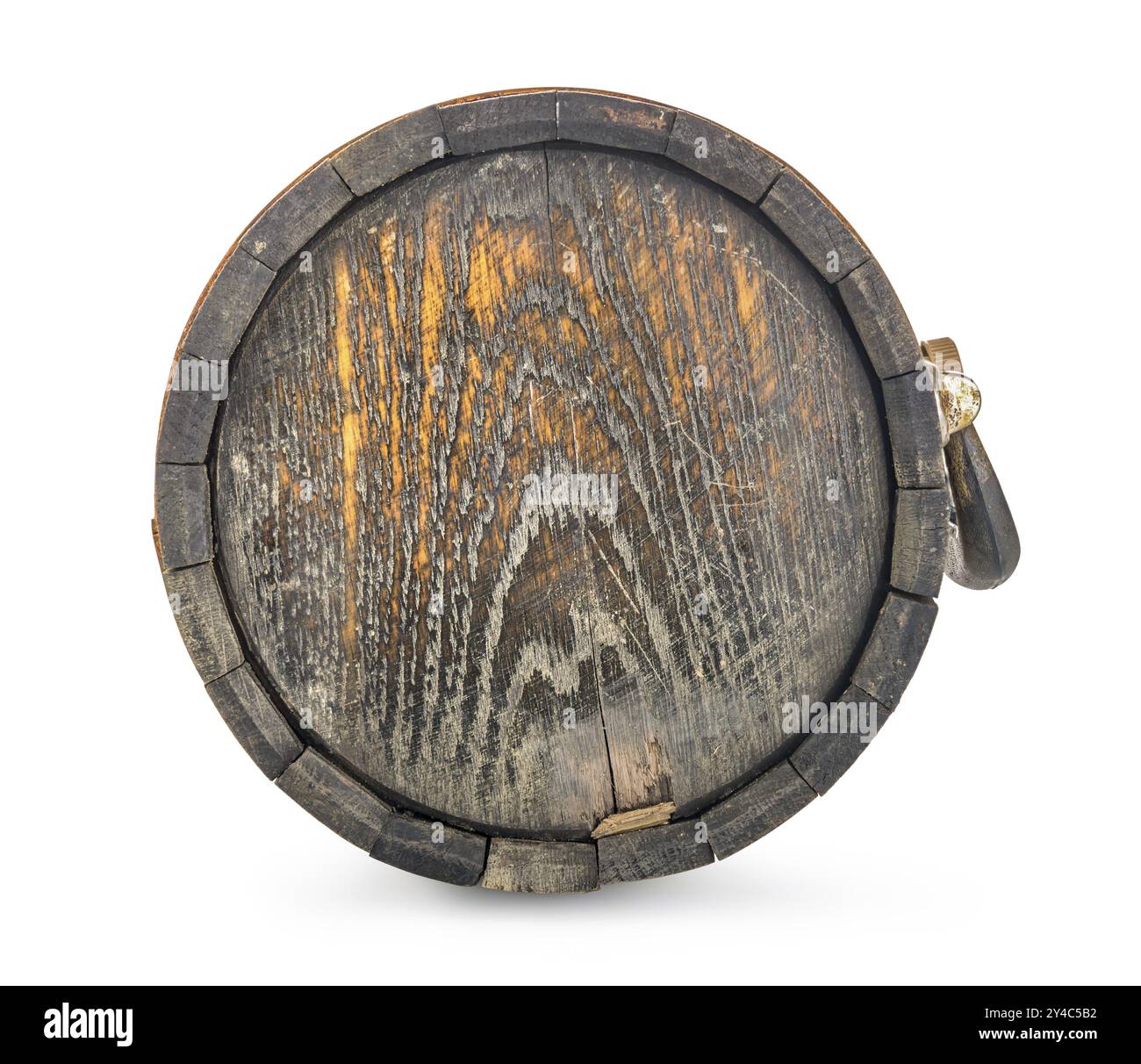 Front view of old wooden cask isolated on white Stock Photo - Alamy