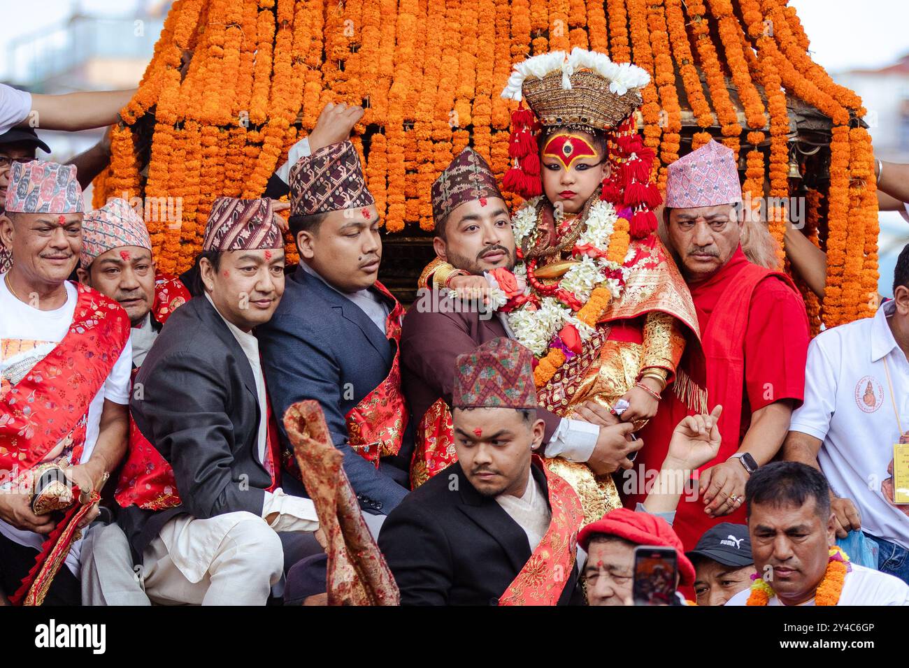 Kathmandu, Nepal. 17th Sep, 2024. Nepal's Kumari (living goddess, (C ...