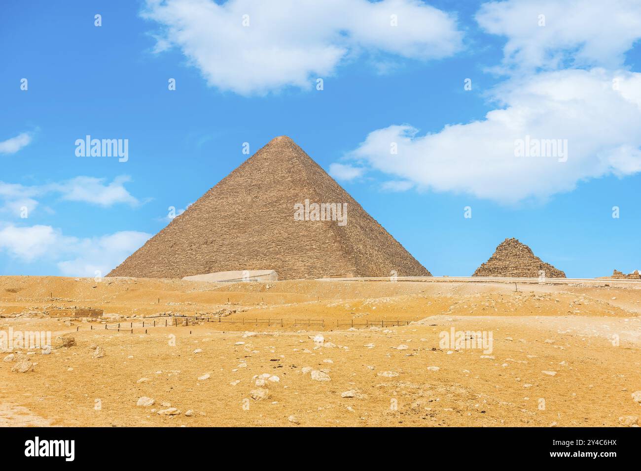 Pyramids in the desert of Giza and blue sky, Egypt, Africa Stock Photo ...