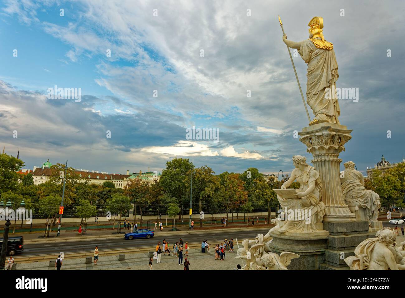 Details of the statues of the Austrian Parliament on the Ringstraße ...