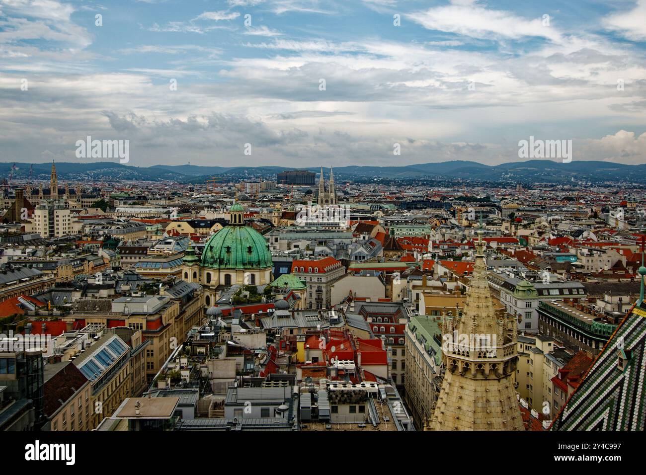 Aerial view of Vienna the Austrian capital in Europe EU crossed by the ...