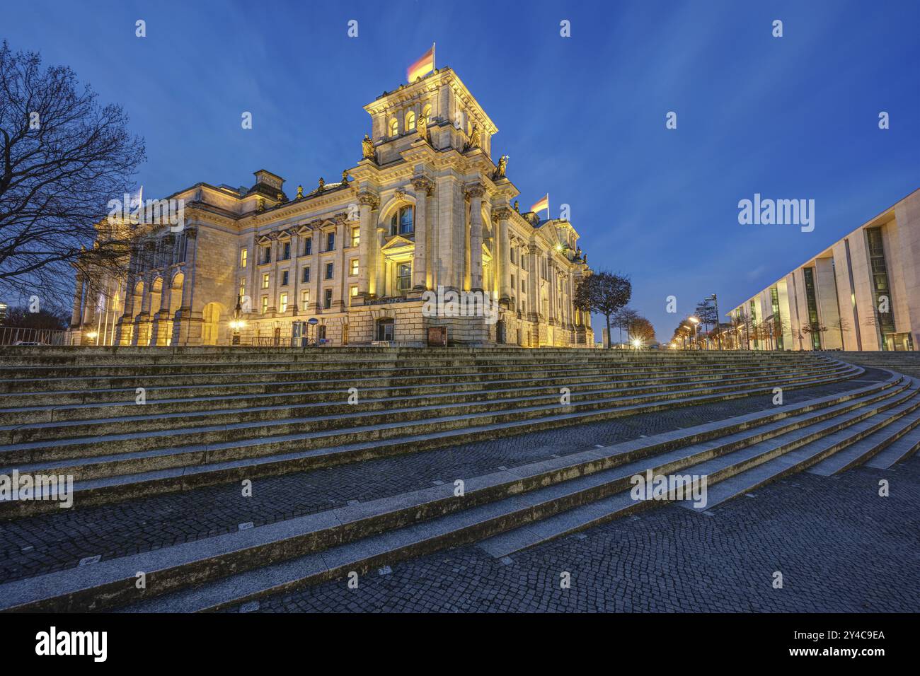 The famous Reichstag, seat of the German Bundestag, in Berlin at dusk ...