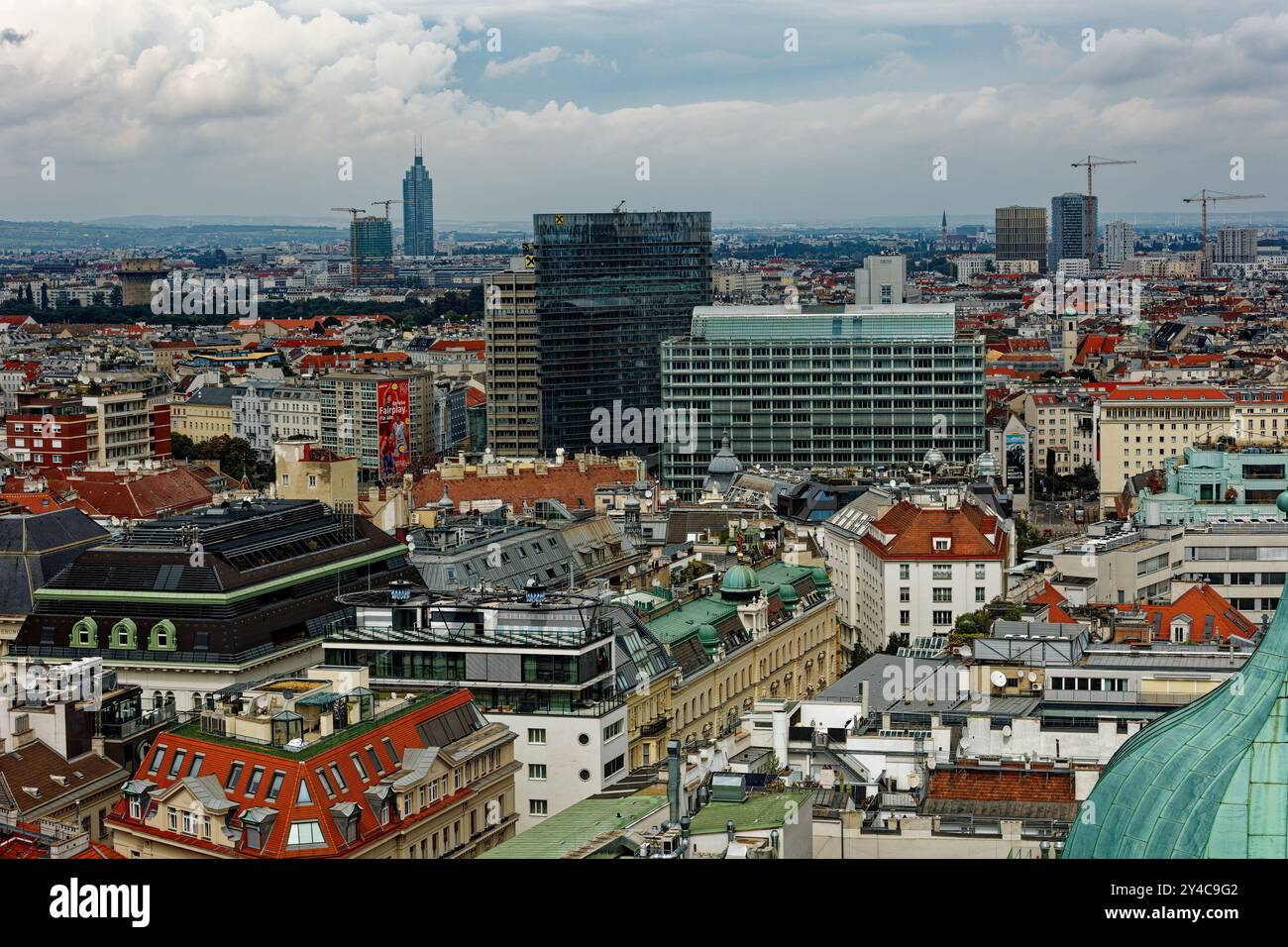 Aerial view of Vienna the Austrian capital in Europe EU crossed by the ...