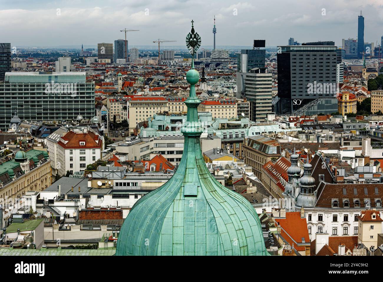 Aerial view of Vienna the Austrian capital in Europe EU crossed by the ...