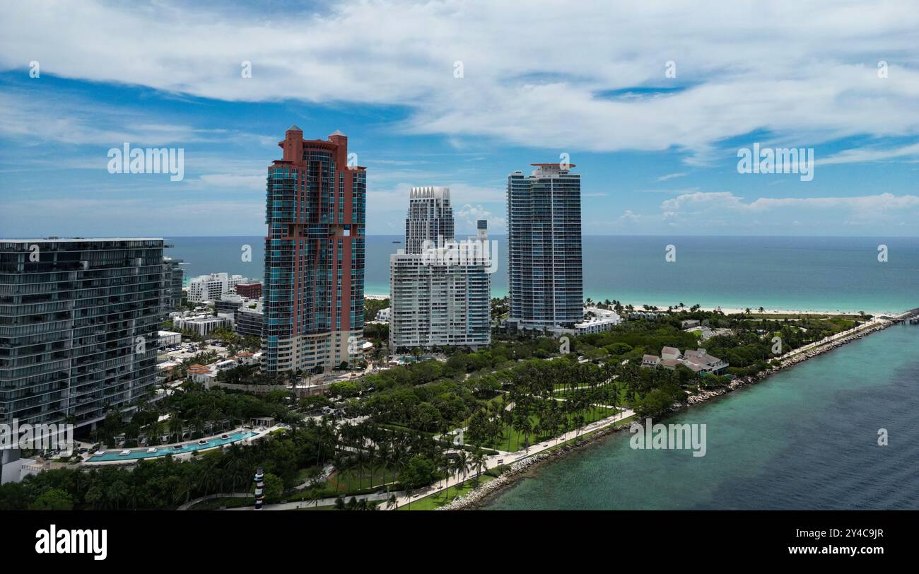 Summer in Miami . Miami beach coastline. Panoramic view of Luxury ...