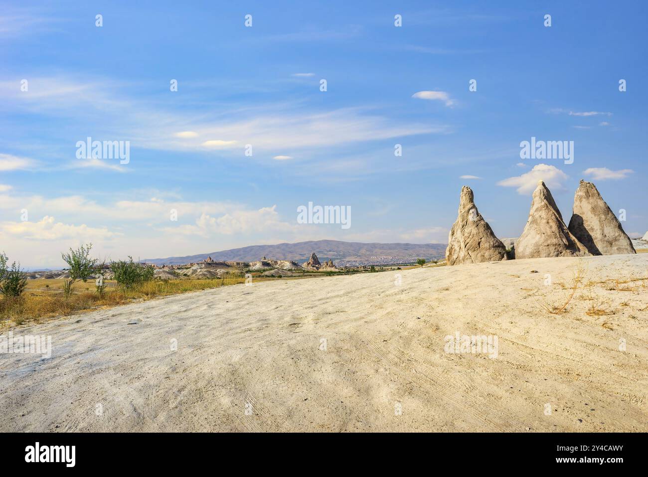 Conical rock formations in the desert of Cappadocia, Turkey, Asia Stock ...
