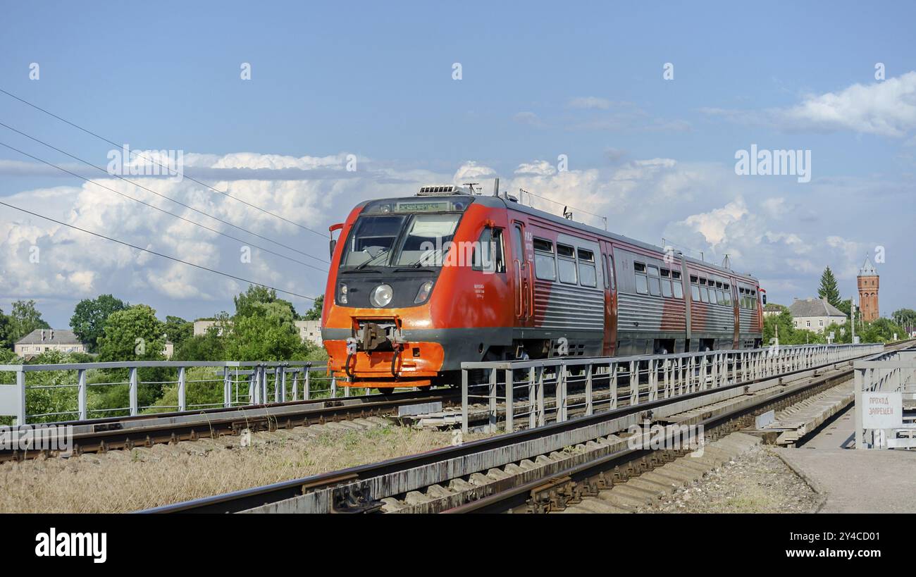 Kaliningrad, Russia, 2023, June 26: A freight train passes over the ...