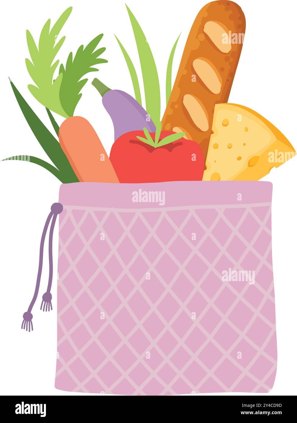 Reusable grocery bag. Cartoon eco shopping bag, zero waste bags with ...