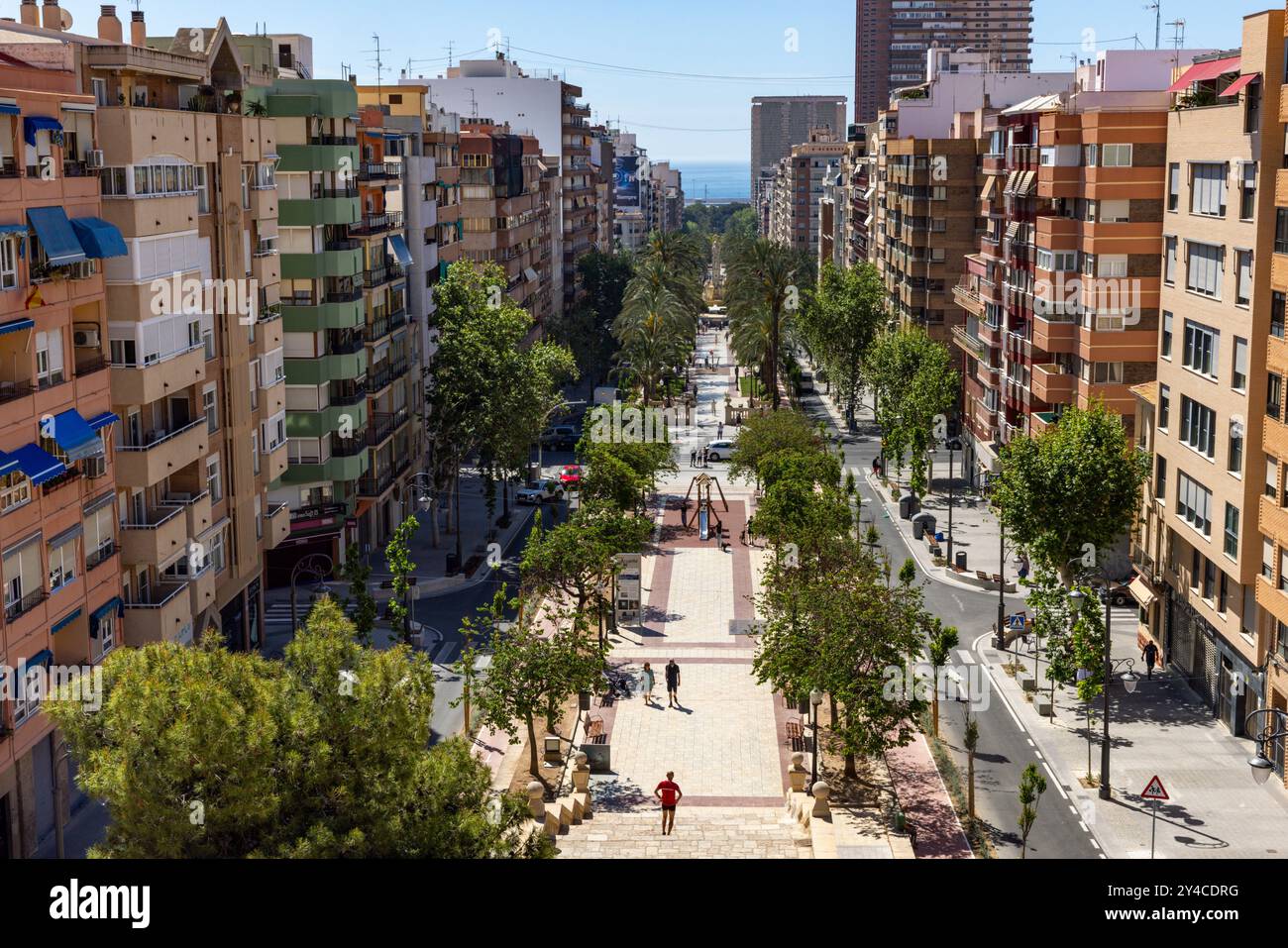 A wide pedestrian friendly street in Alicante, Spain is an example of ...